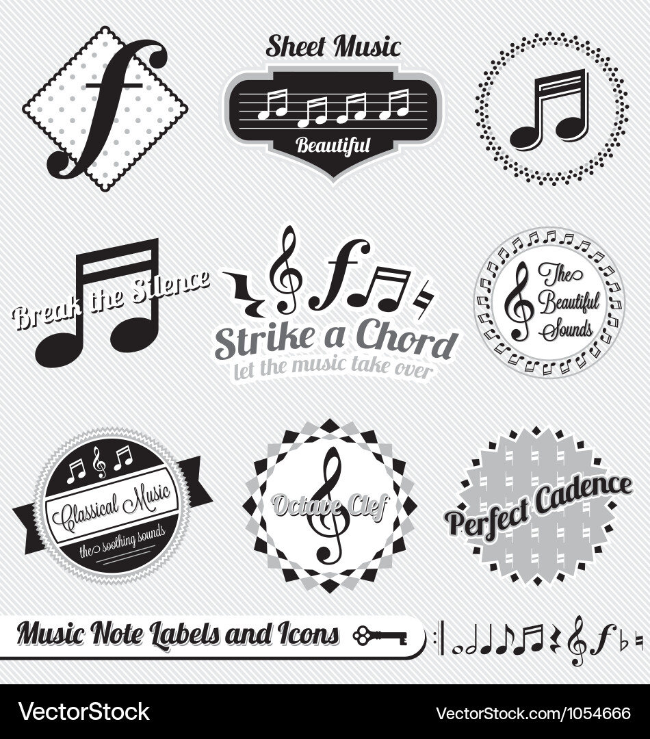 Music note labels and icons Royalty Free Vector Image