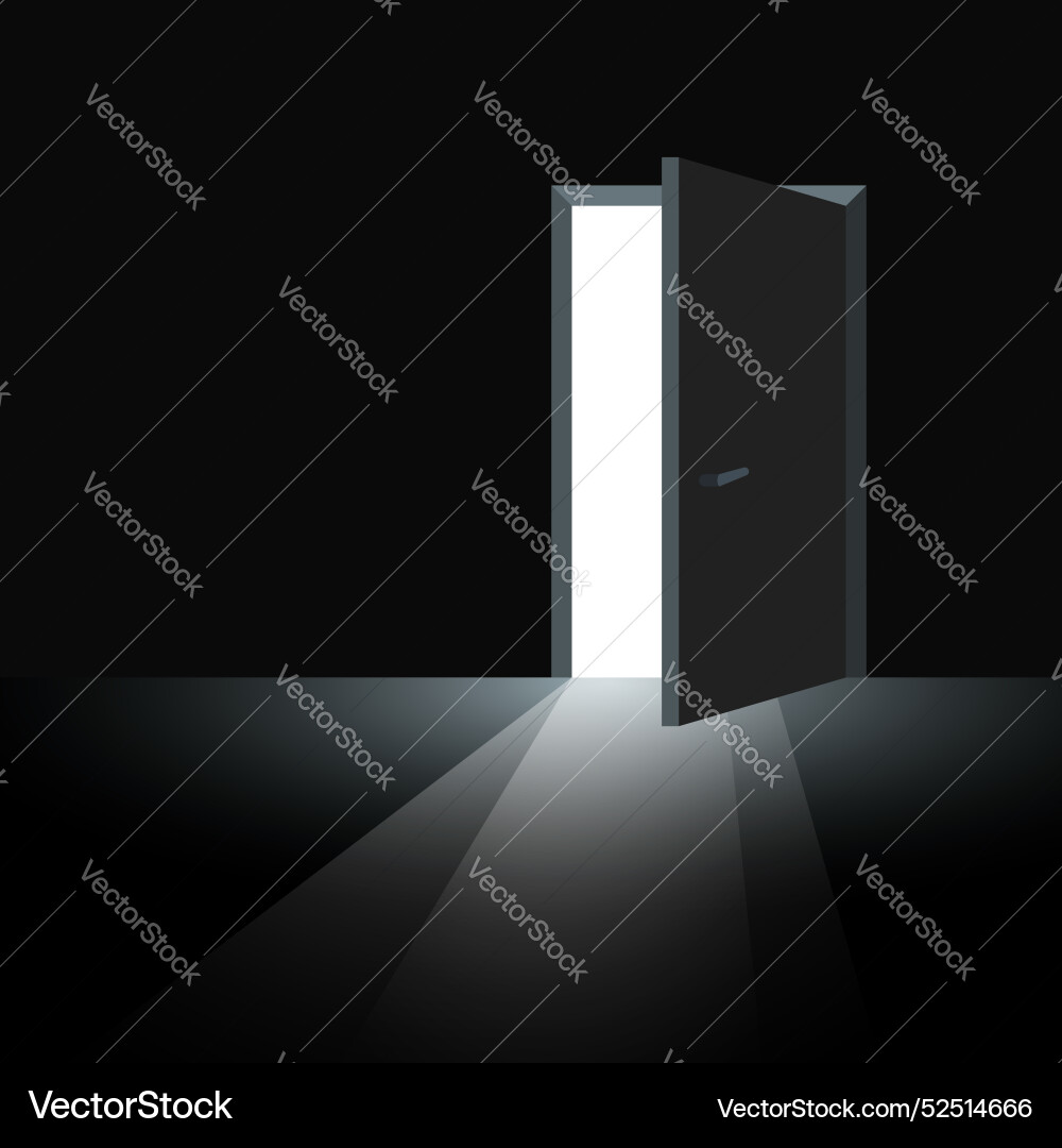Open door with light icon in flat style dark room Vector Image