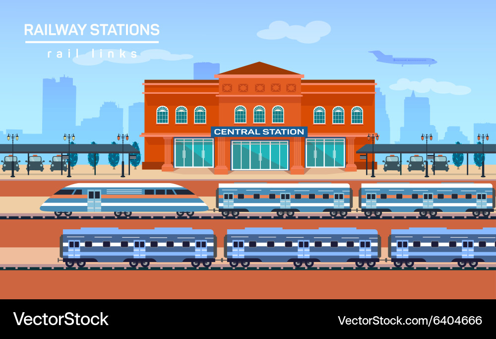 Railway station flat background Royalty Free Vector Image