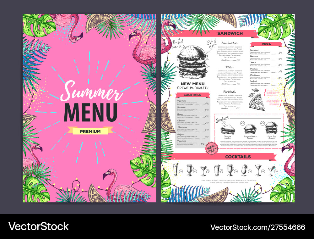 Restaurant Sommer Menü Design mit Tropenblättern