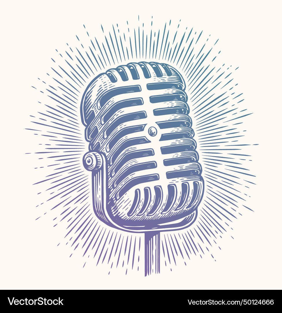Retro microphone sketch hand drawn vintage Vector Image