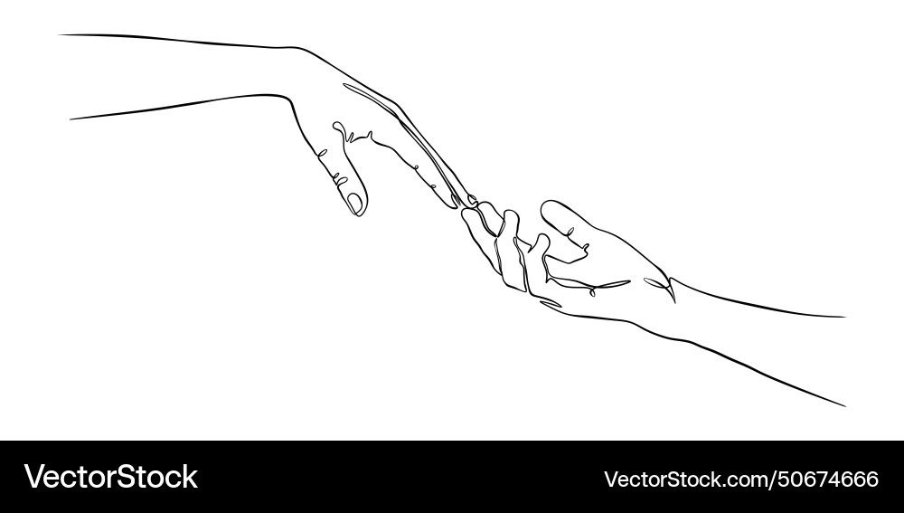 Two hands reaching out one contiguous line Vector Image