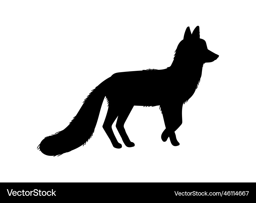 Black silhouette of standing cunning fox flat Vector Image