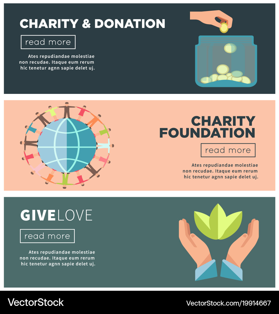 Charity and donation fund flat web banners Vector Image