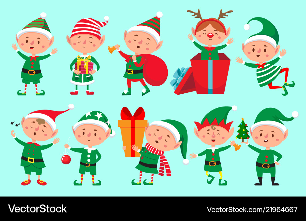 Christmas elf character santa claus helpers Vector Image
