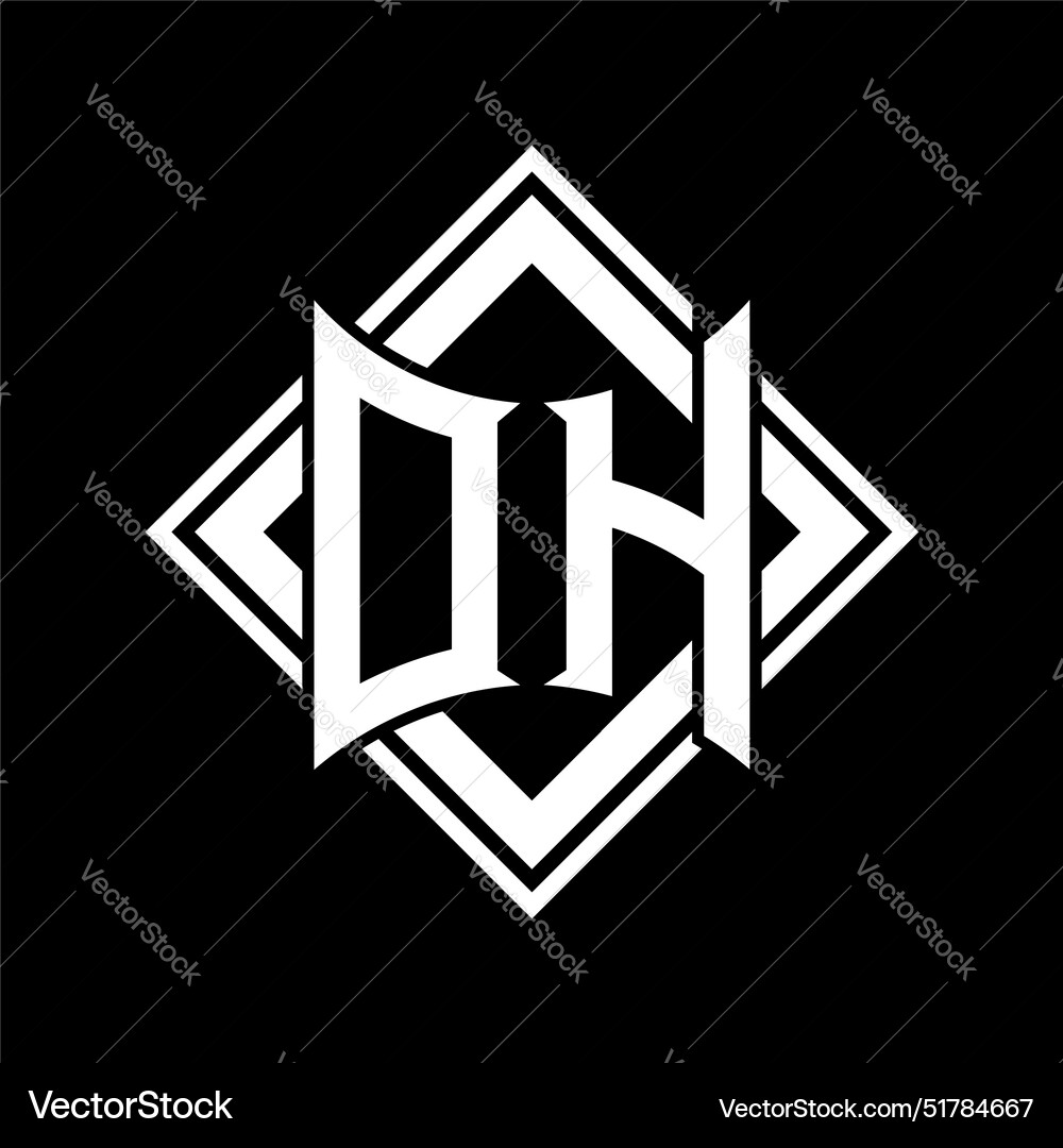 Dh letter logo abstract shield shape with square Vector Image