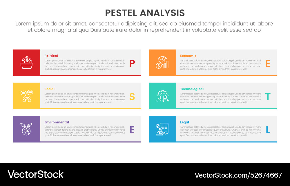 Pestel business analysis tool framework Royalty Free Vector