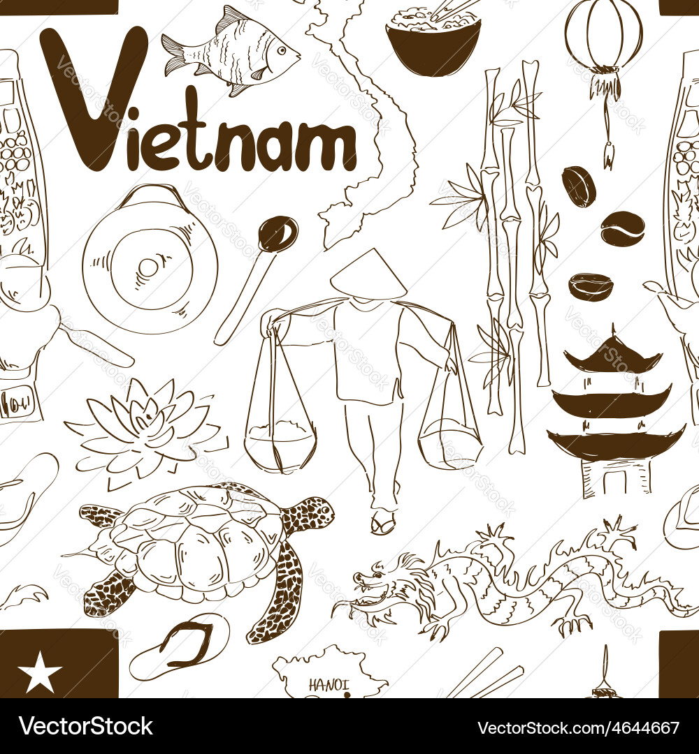 Vietnam Sketch Pattern - Asian Motif Royalty Free Vector