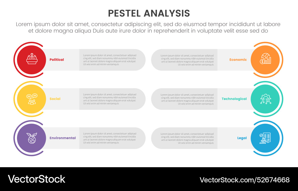Pestel business analysis tool framework Royalty Free Vector