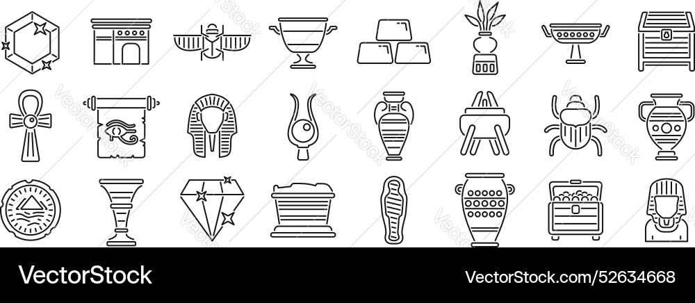 Pharaoh tomb icons set archaeologist discovering Vector Image