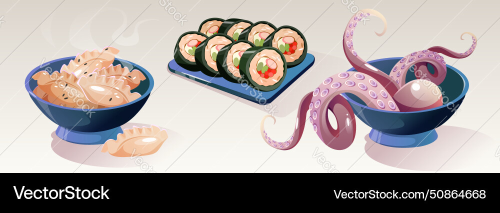 Traditional asian food set Royalty Free Vector Image