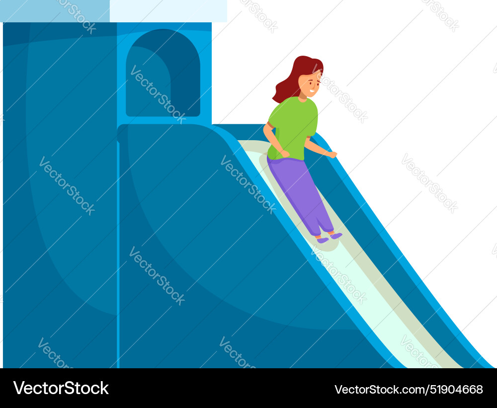 Young woman having fun sliding down a playground Vector Image