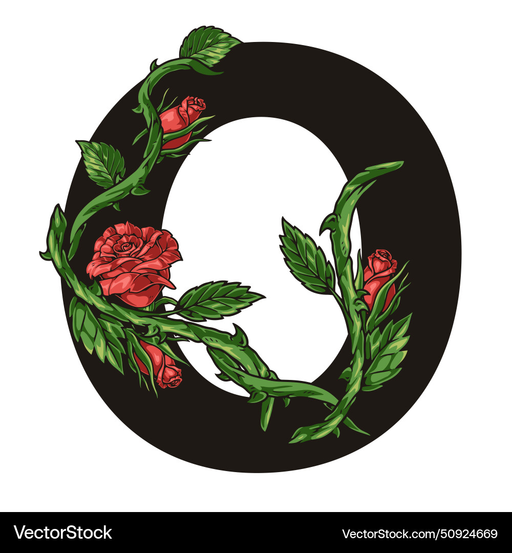 Flower letter o colorful sticker Royalty Free Vector Image