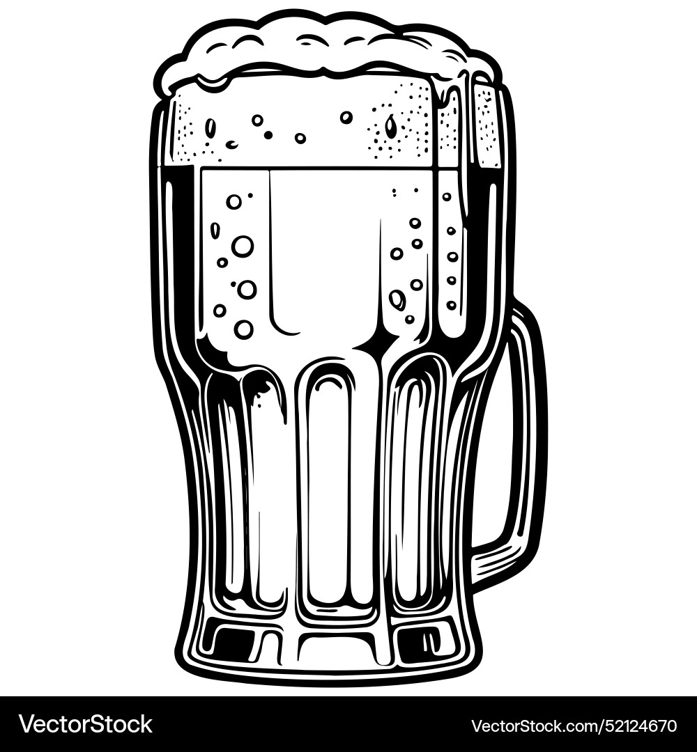 Beer sketch realistic line monochrome drawing Vector Image