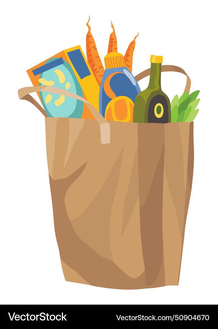 Paper shopping bag products grocery different Vector Image