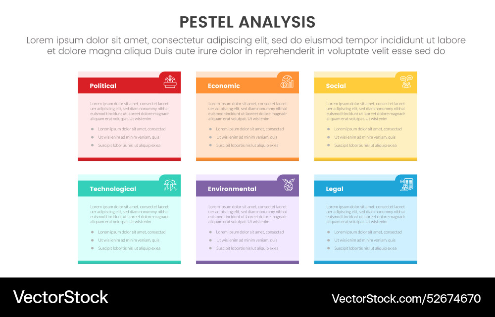 Pestel business analysis tool framework Royalty Free Vector