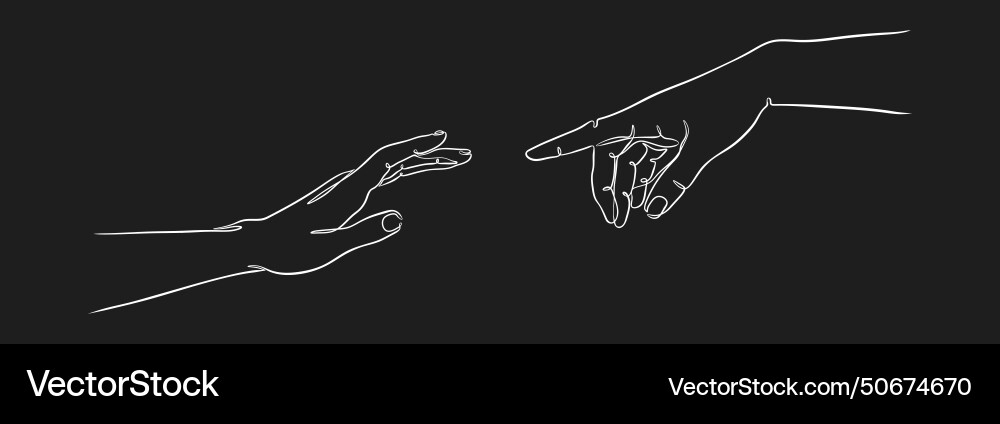 Two hands reaching out one contiguous line Vector Image