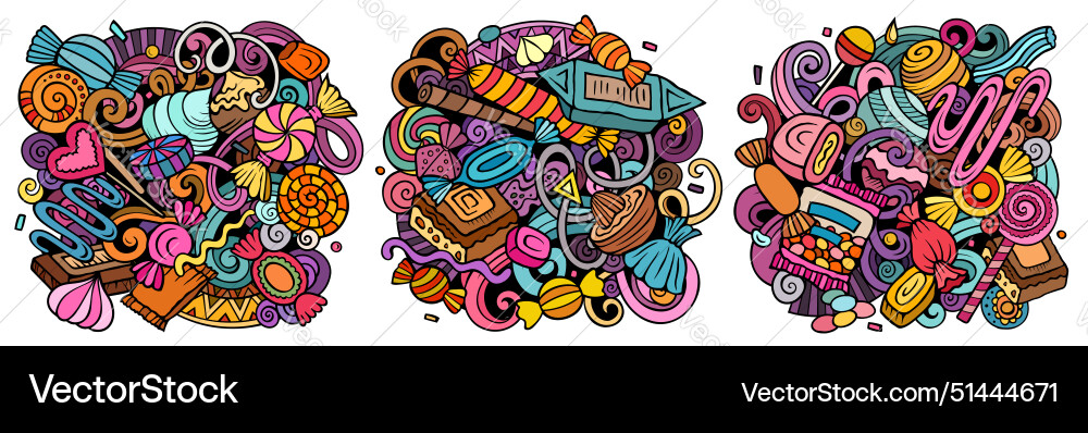 Candy cartoon doodle designs set Royalty Free Vector Image