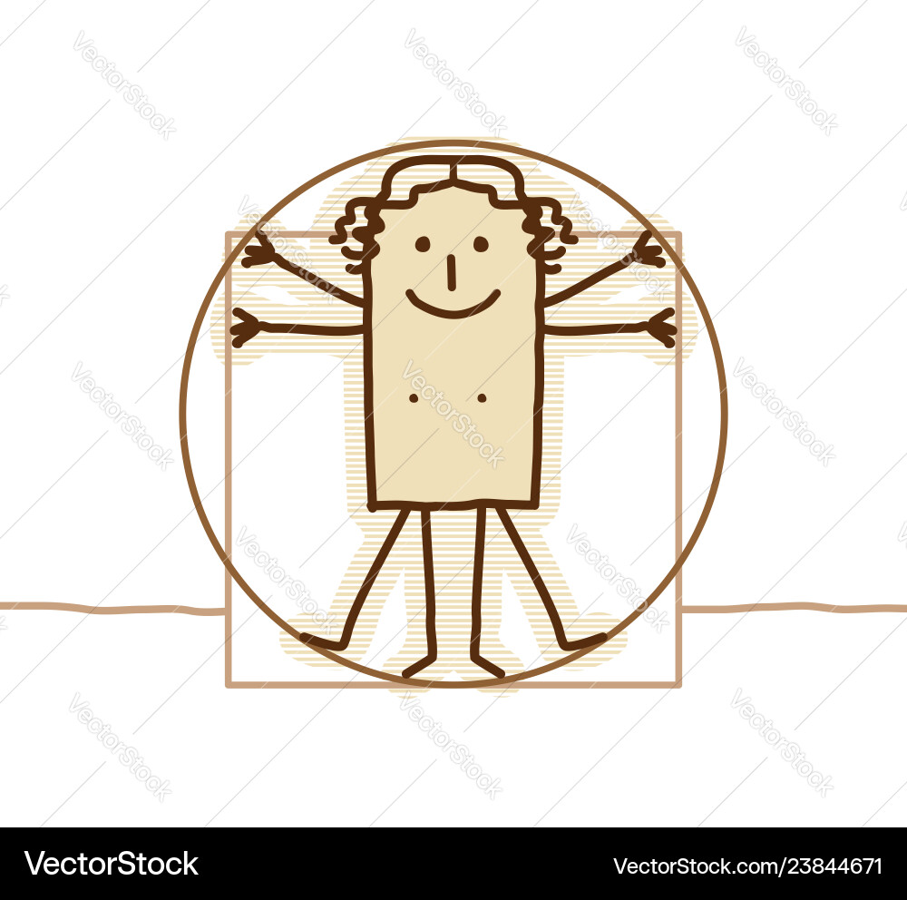Cartoon vitruvian man parody Royalty Free Vector Image