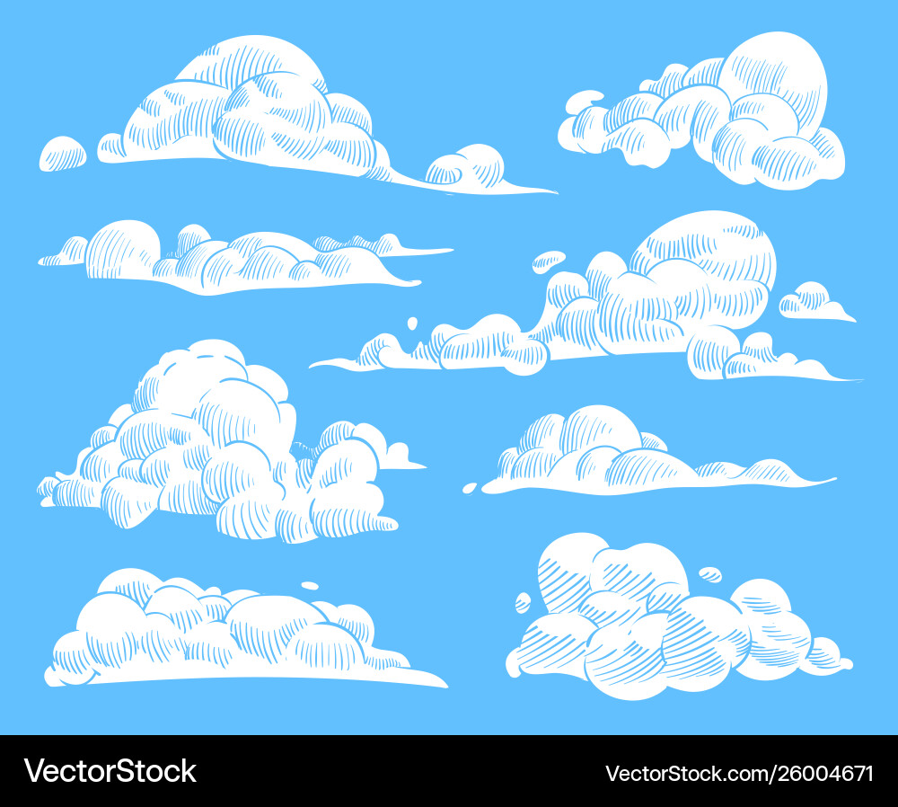 Hand drawn clouds sketch cloudy sky vintage Vector Image