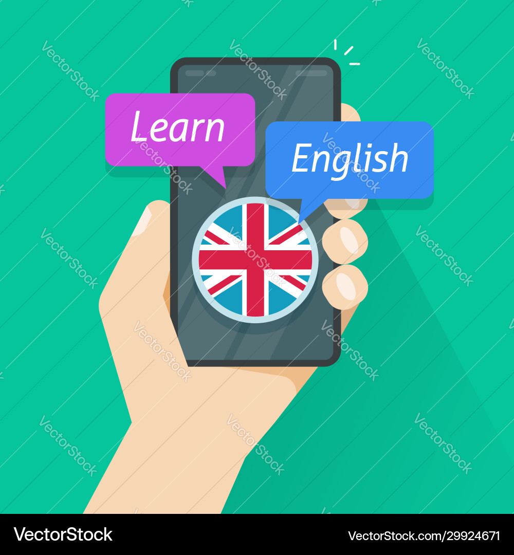 Learn english via mobile phone app or study Vector Image