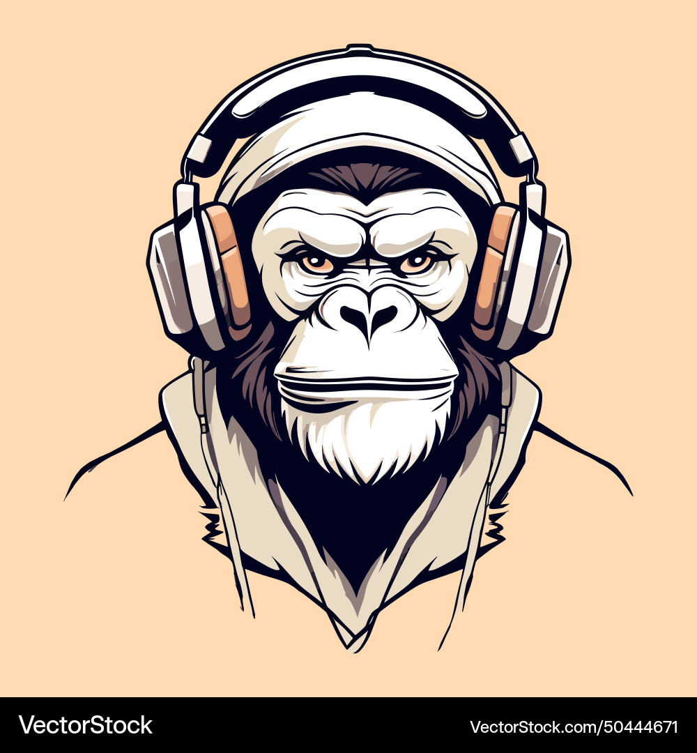 Monkey dj with headphones for apparel Royalty Free Vector