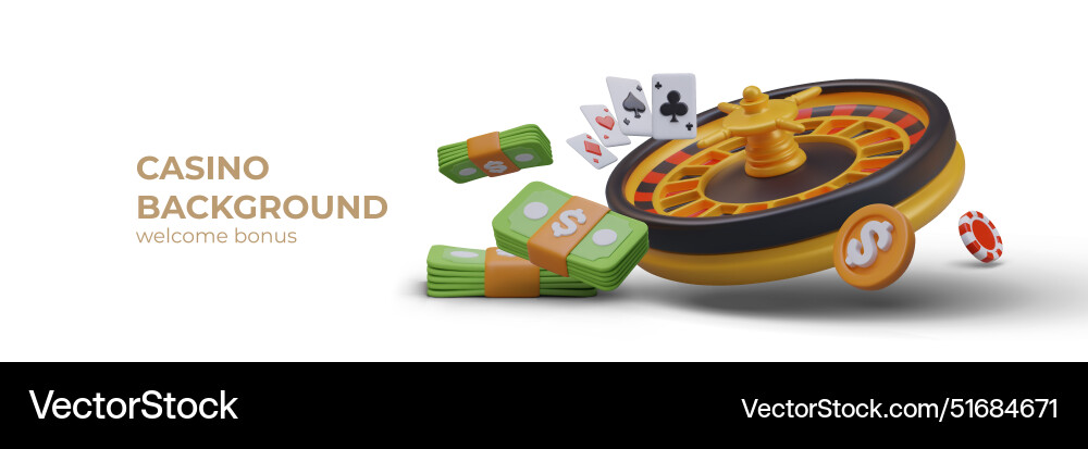 Poster with roulette wheel playing cards Vector Image