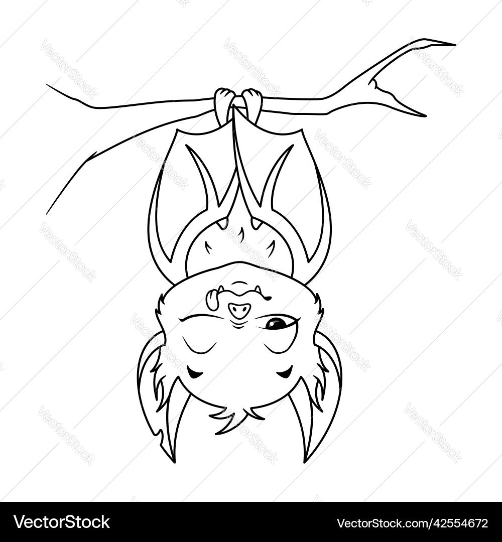 Cartoon sleeping bat on branch coloring page Vector Image