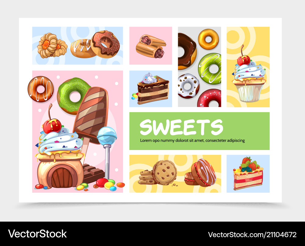 Cartoon sweets infographic concept Royalty Free Vector Image