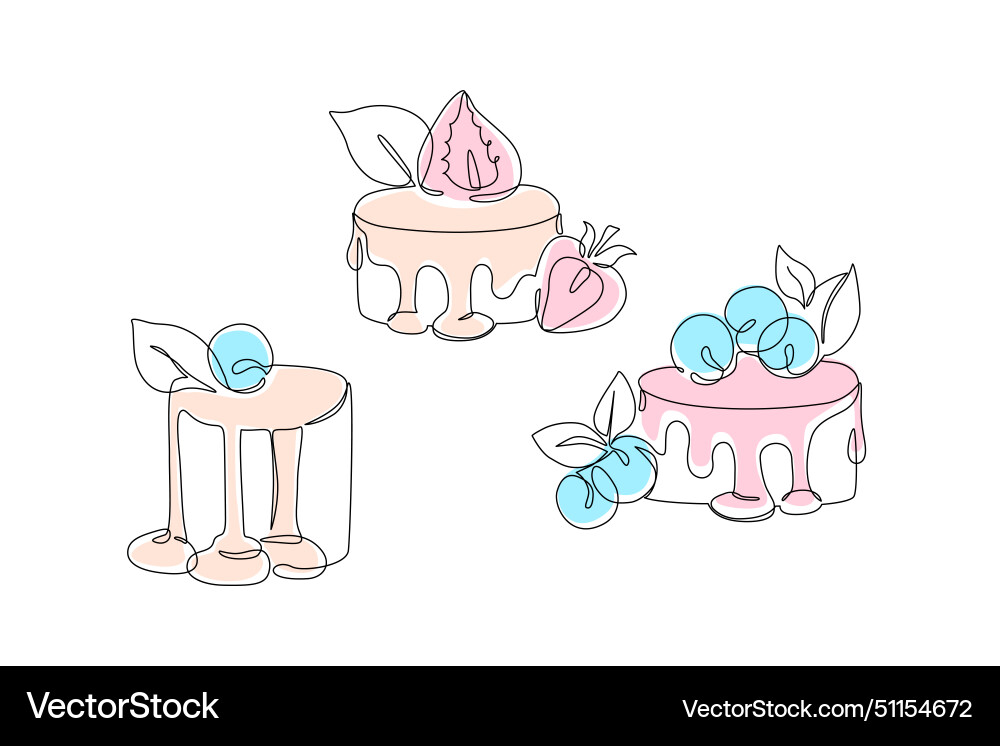 Continuous one line drawing of cake with Vector Image