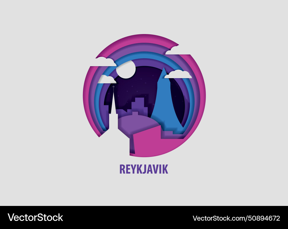 Creative paper cut layer craft reykjavik origami Vector Image