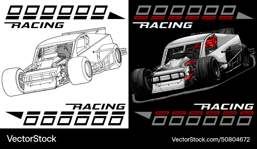 Grey drag racing car with red strip Royalty Free Vector