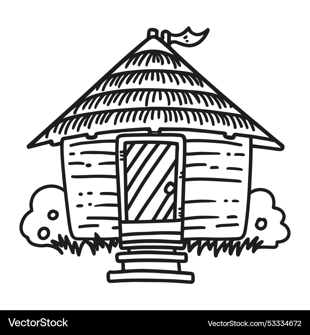 Hut hand drawn doodle art line Royalty Free Vector Image