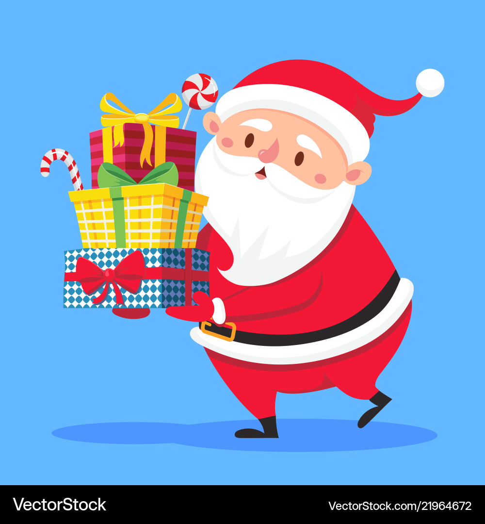 Santa claus carry gifts stack christmas gift box Vector Image