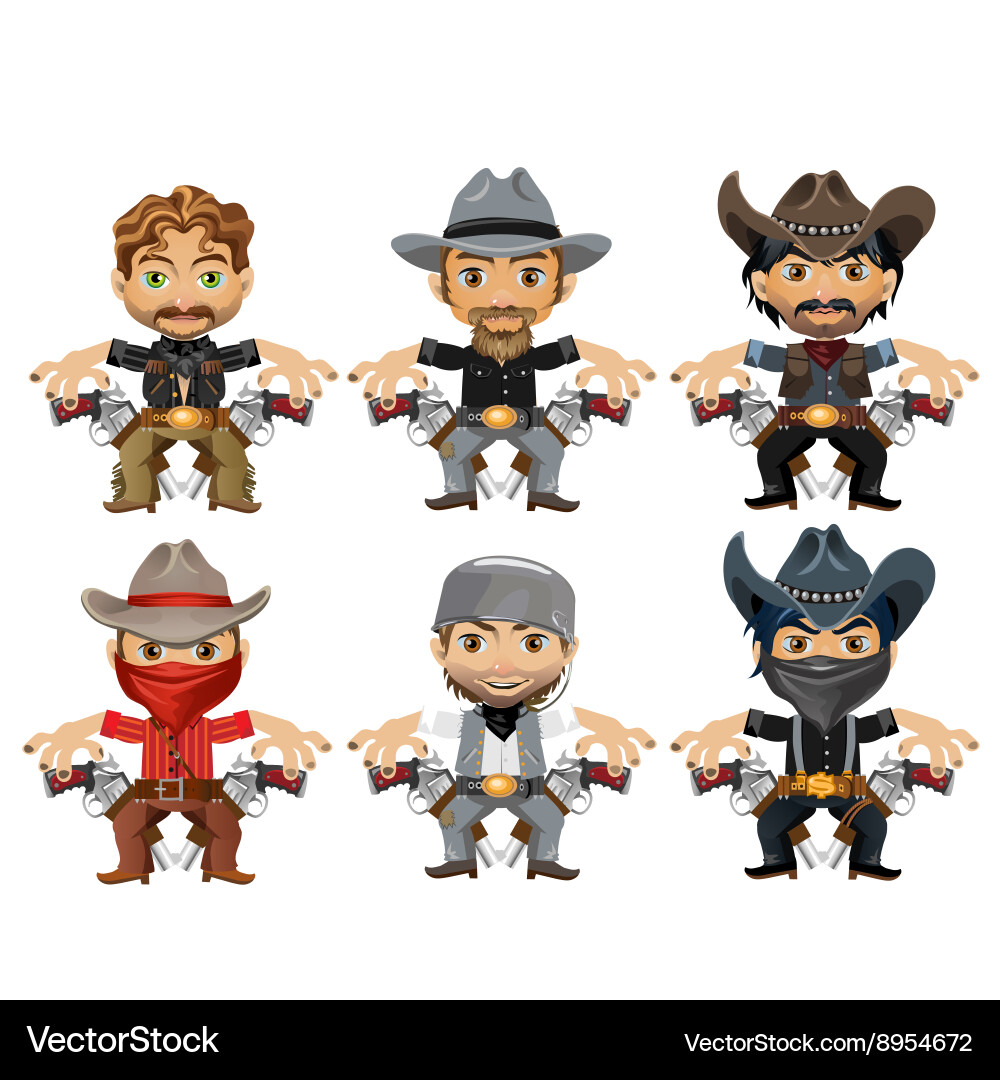 Six men characters in cartoon wild west style Vector Image