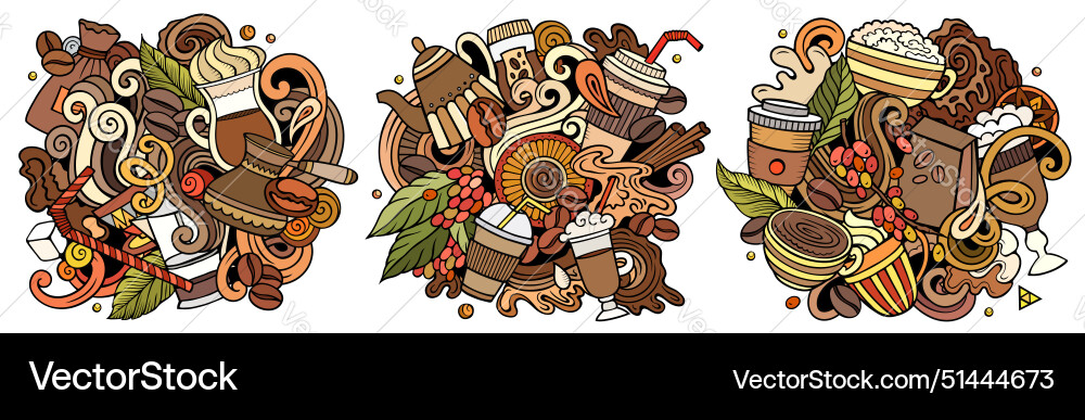 Coffee cartoon doodle designs set Royalty Free Vector Image