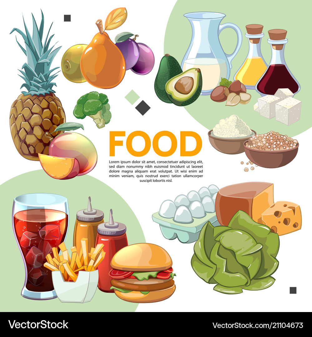 Colorful cartoon food composition Royalty Free Vector Image