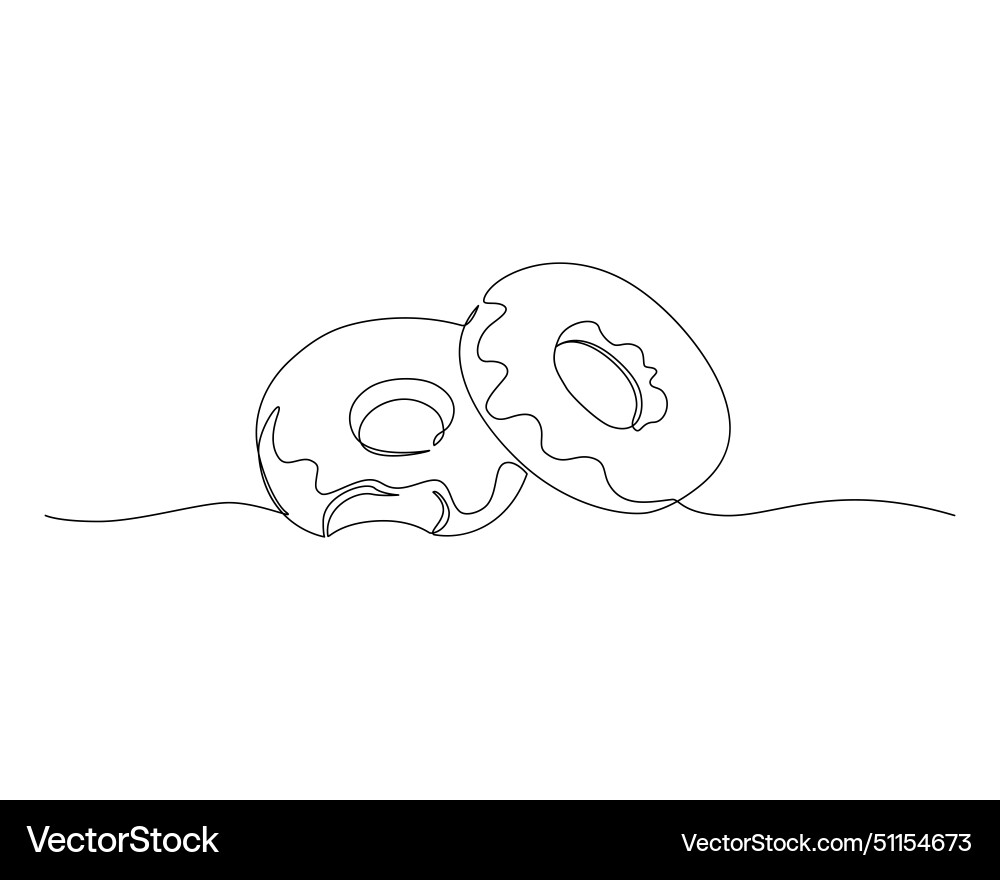 Continuous one line drawing of donuts isolated Vector Image