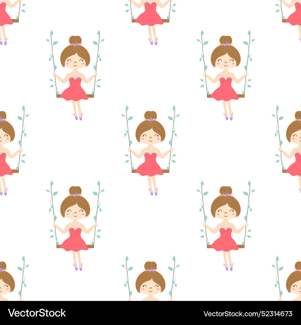 Seamless pattern with girl on swing Royalty Free Vector