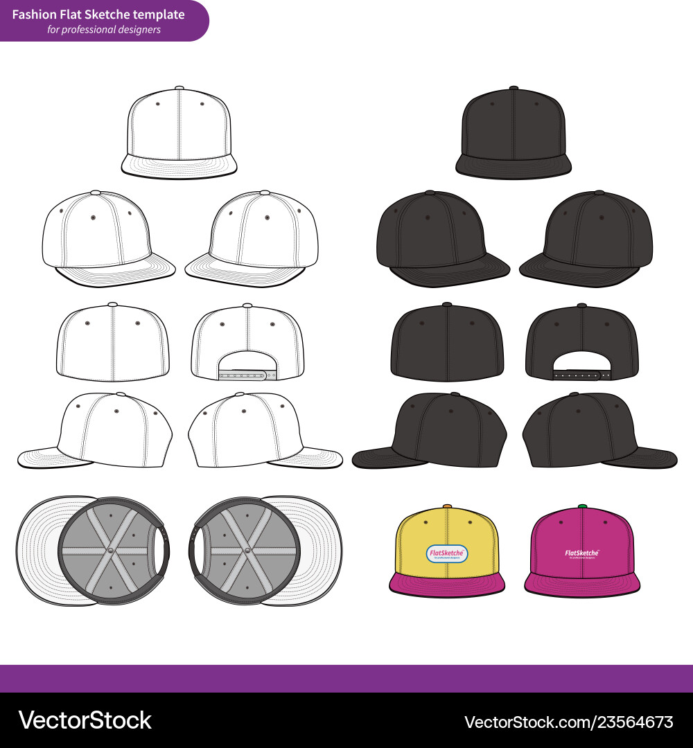 Snapback fashion flat technical drawing template Vector Image