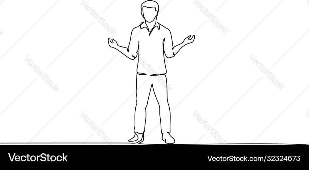 Young man standing surprised one line drawing Vector Image