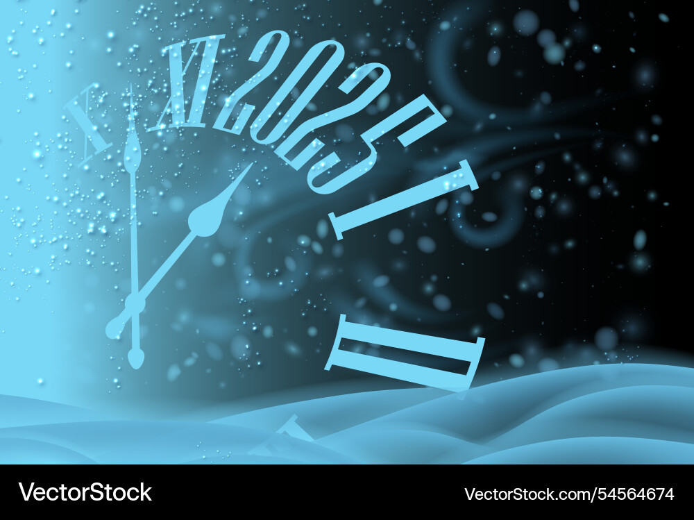 2025 midnight countdown with blue winter clock Vector Image