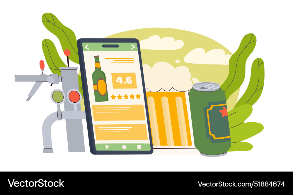 Beer rating application jar and glass mug Vector Image