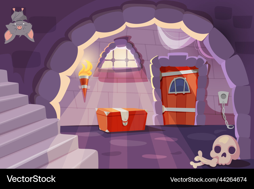 Cartoon castle dungeon for prisoners with torch Vector Image