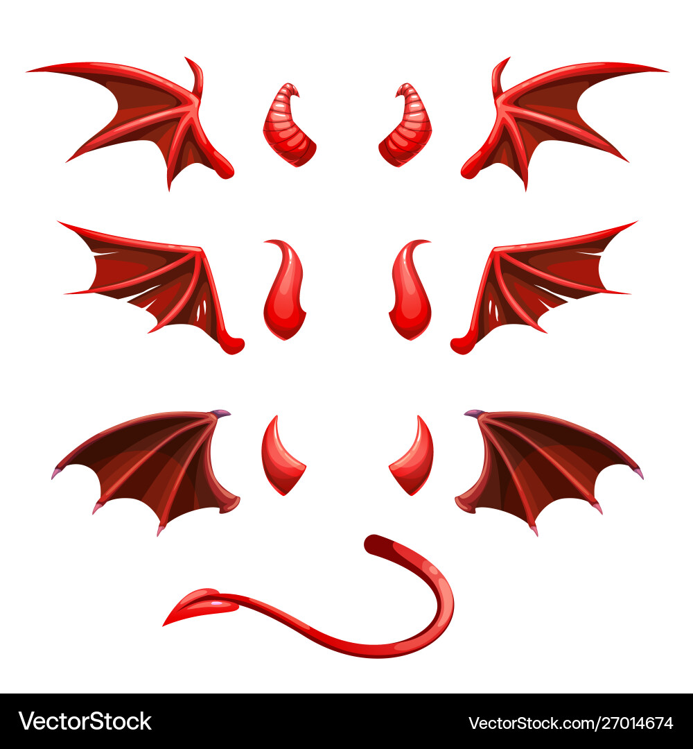 Devil tail horns and wings demonic red elements Vector Image