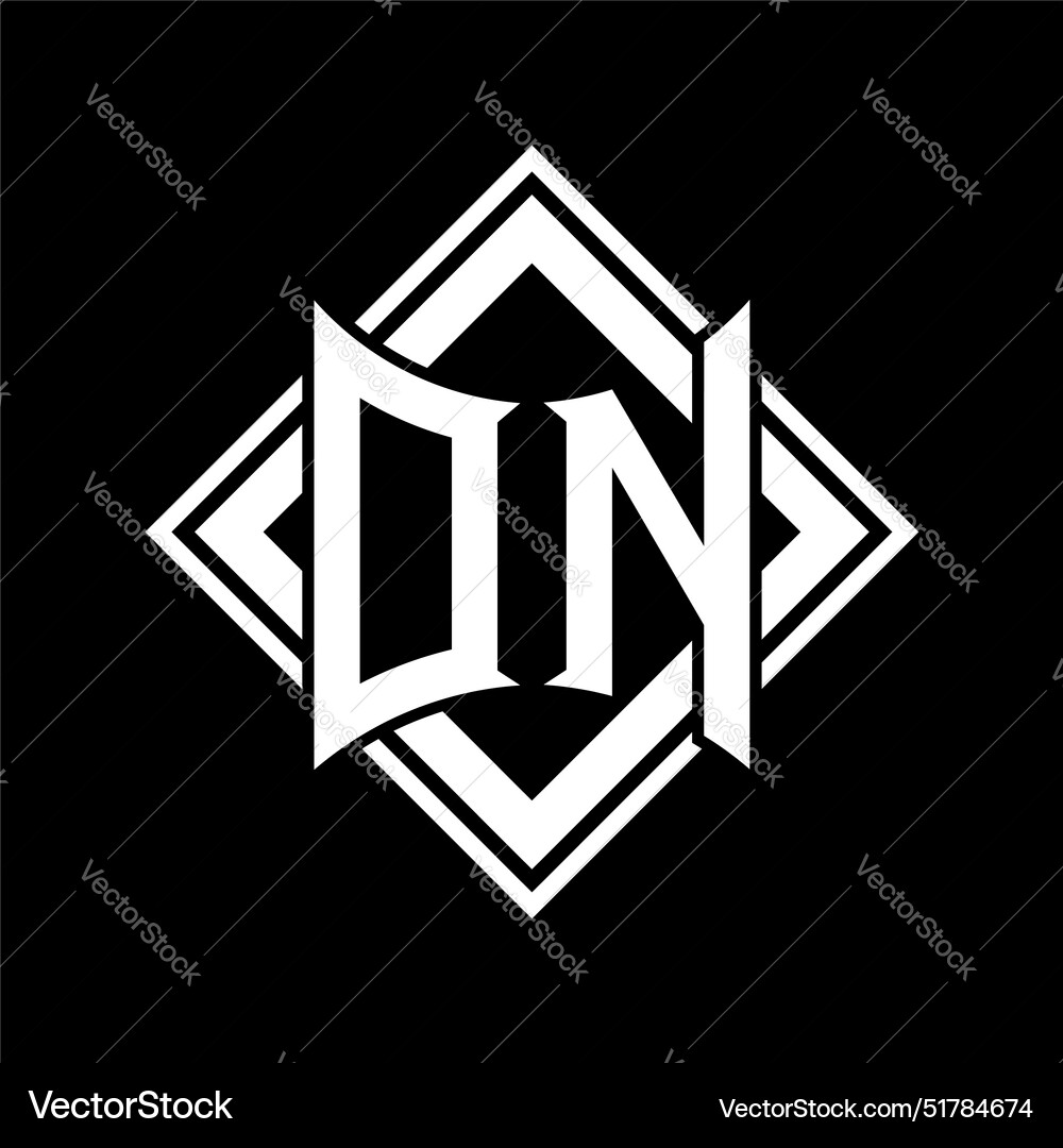 Dn letter logo abstract shield shape with square Vector Image