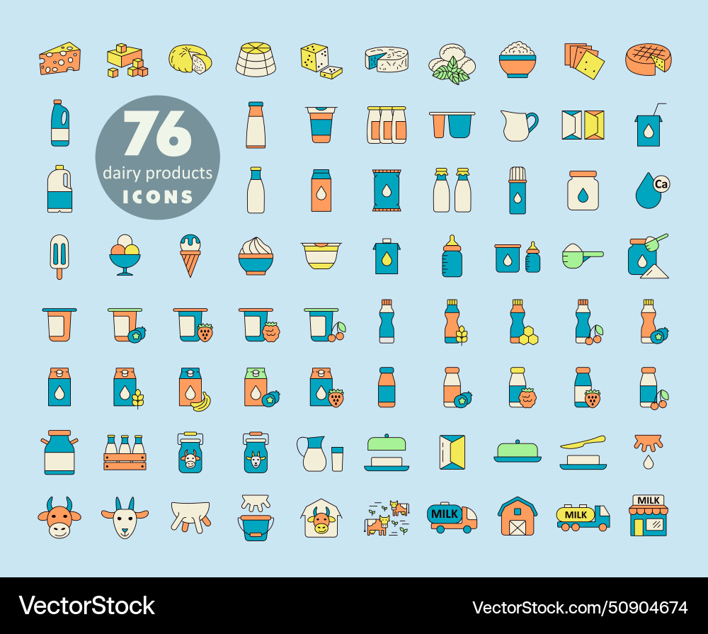 Milk dairy products icon set Royalty Free Vector Image