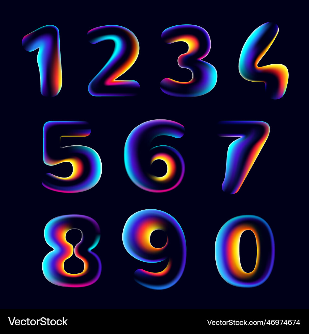 Neon Glitch Numbers - 0 to 9 Royalty Free Vector Image