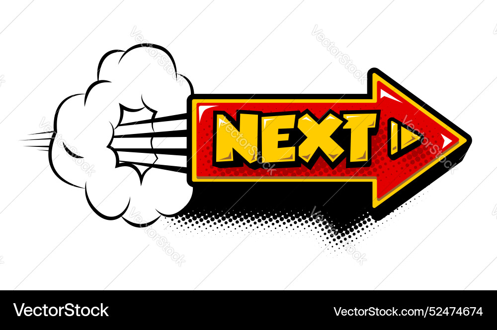 Next inscription cartoon arrow Royalty Free Vector Image