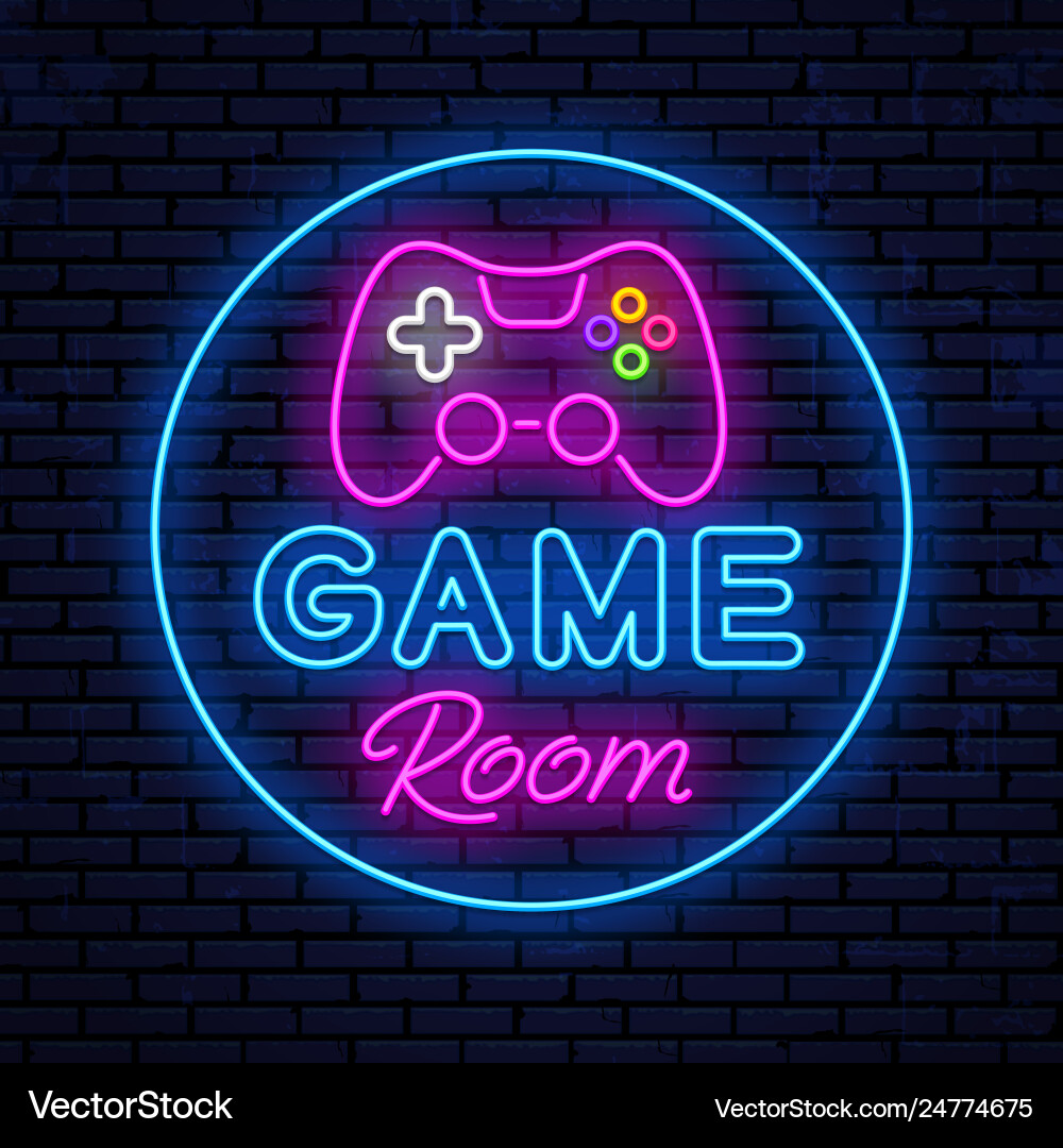 Game room neon sign design Royalty Free Vector Image